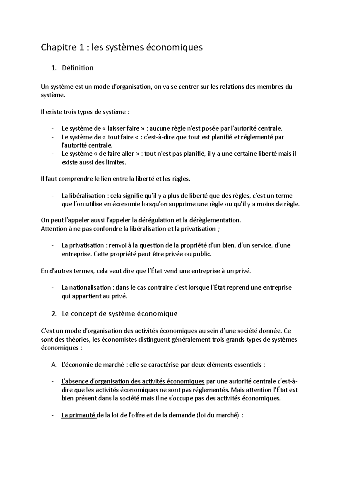 Chapitre 1 - Chapitre 1 : les systèmes économiques 1. Définition Un ...