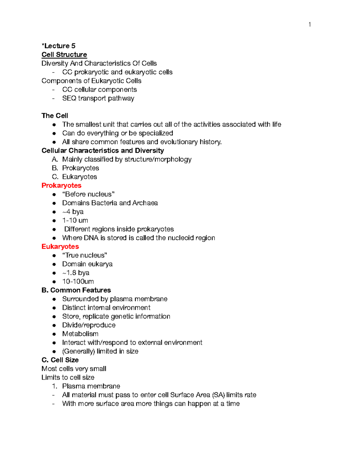 Lecture 5 - 7 Biology - *Lecture 5 Cell Structure Diversity And ...