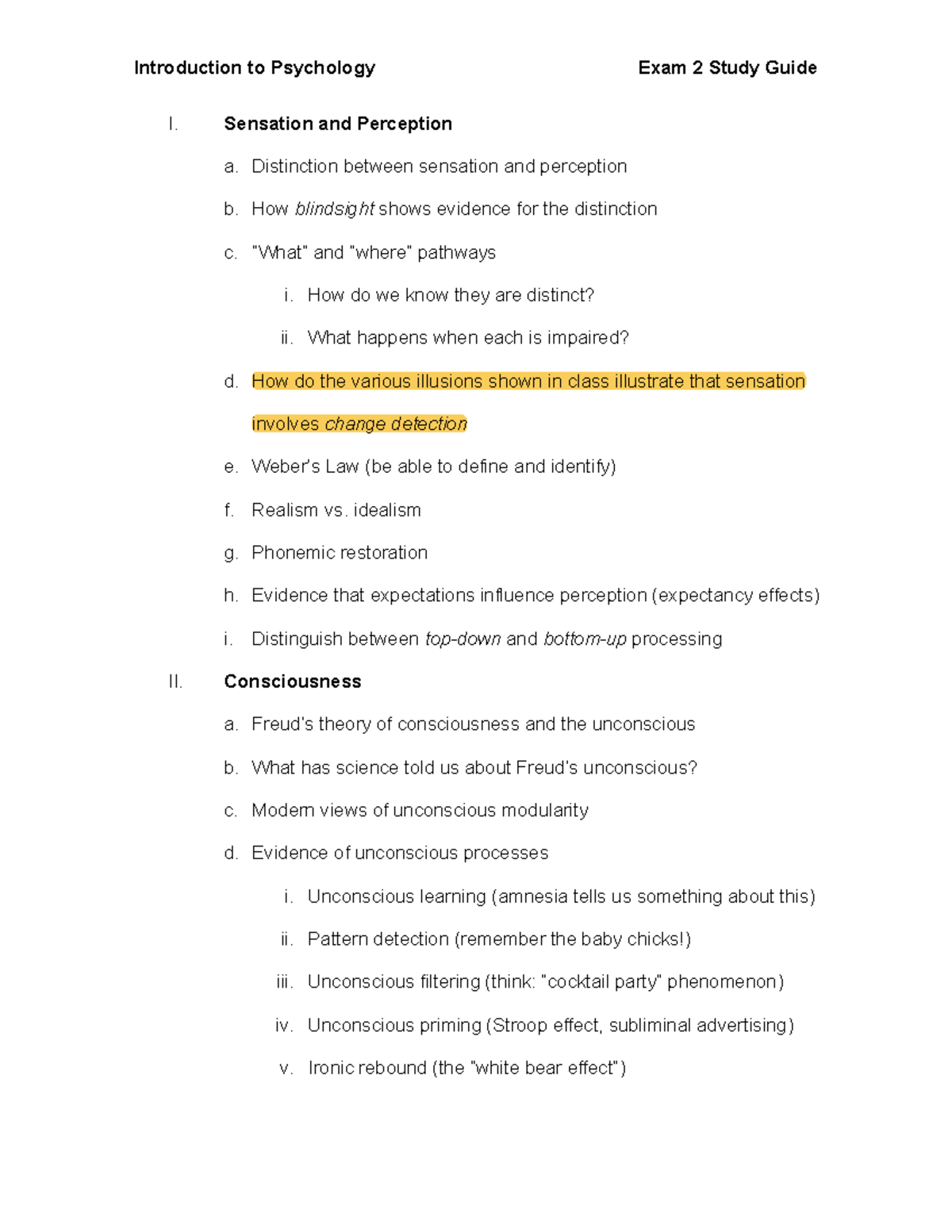 Exam 2 Study Guide - Exam 2, Knowles, Overview - I. Sensation and ...