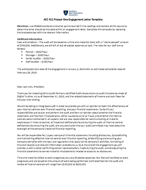 ACC 411 Module Two Client Engagement Letter Template - Module Two Client Engagement Letter ...