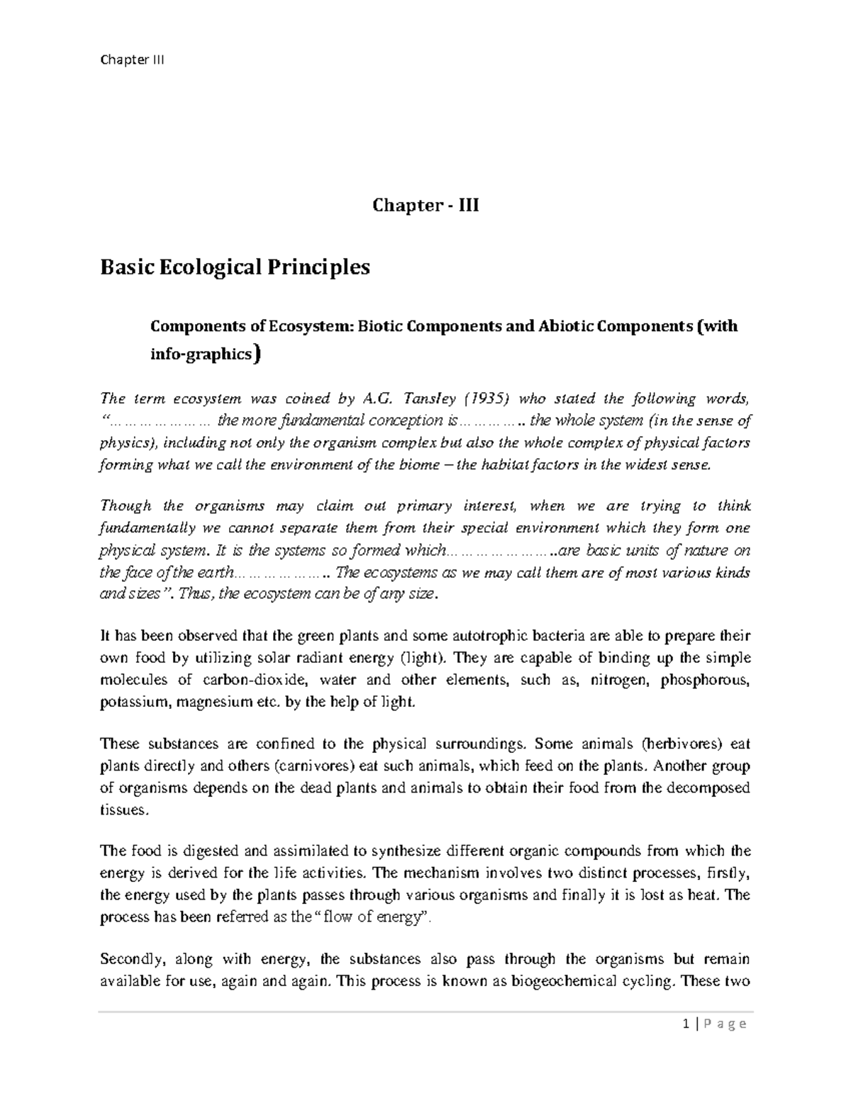 Chapter 3 - It's note for study - Chapter - III Basic Ecological ...