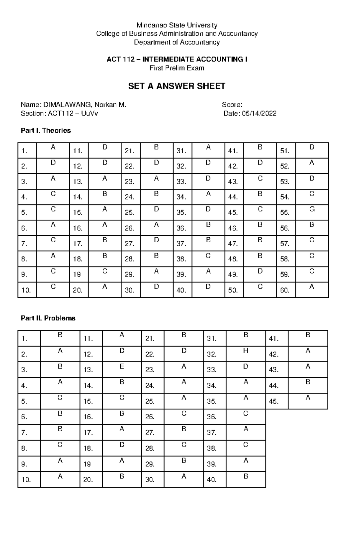 ACT112 - Prelim Exam [ Answer Sheet Dimalawang] - Mindanao State ...