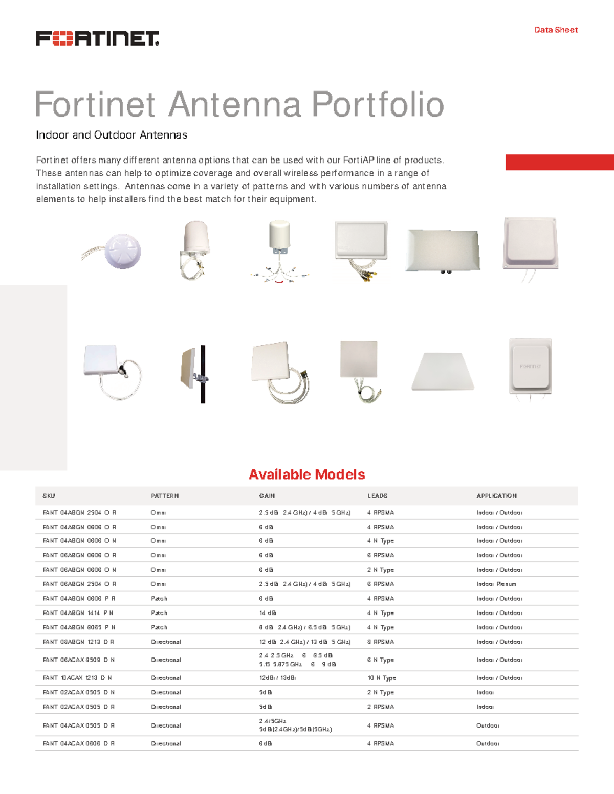 Fortinet-antennas - antenna data - Fortinet Antenna Portfolio Indoor ...