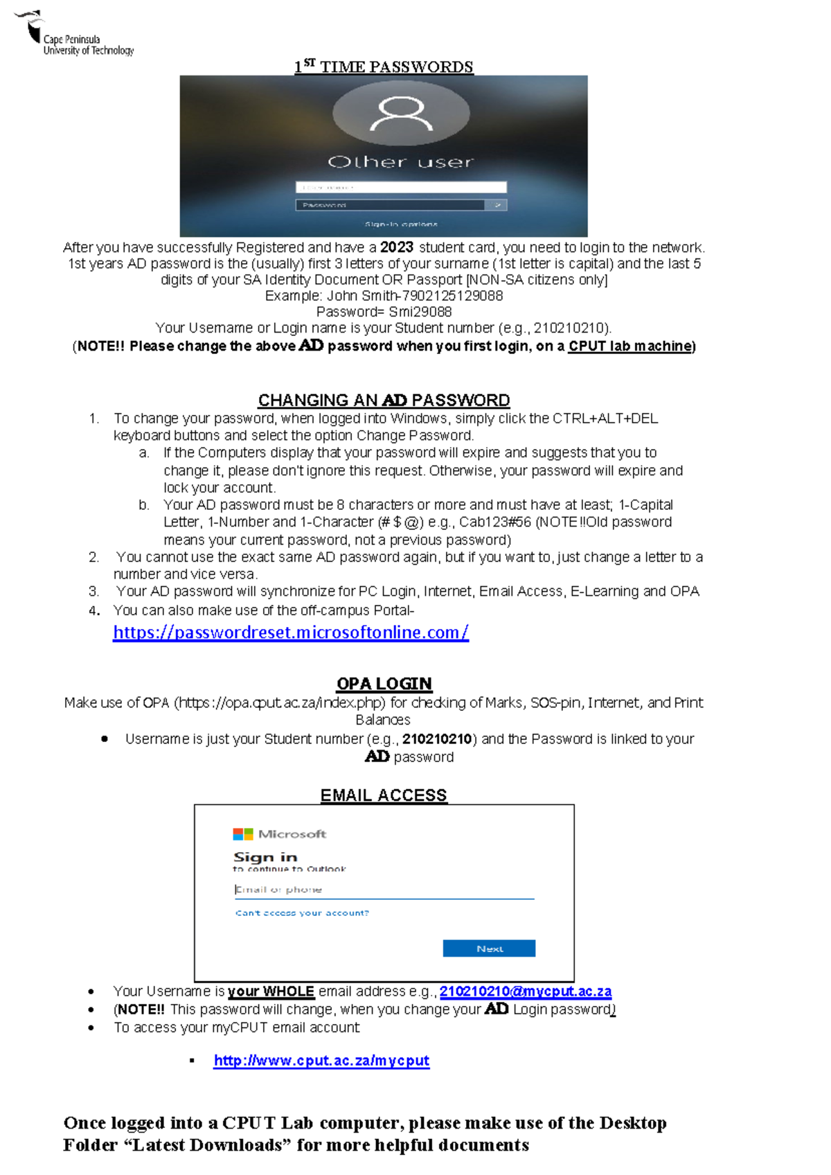 HOW TO Login -2023b - ciwef - Once logged into a CPUT Lab computer ...