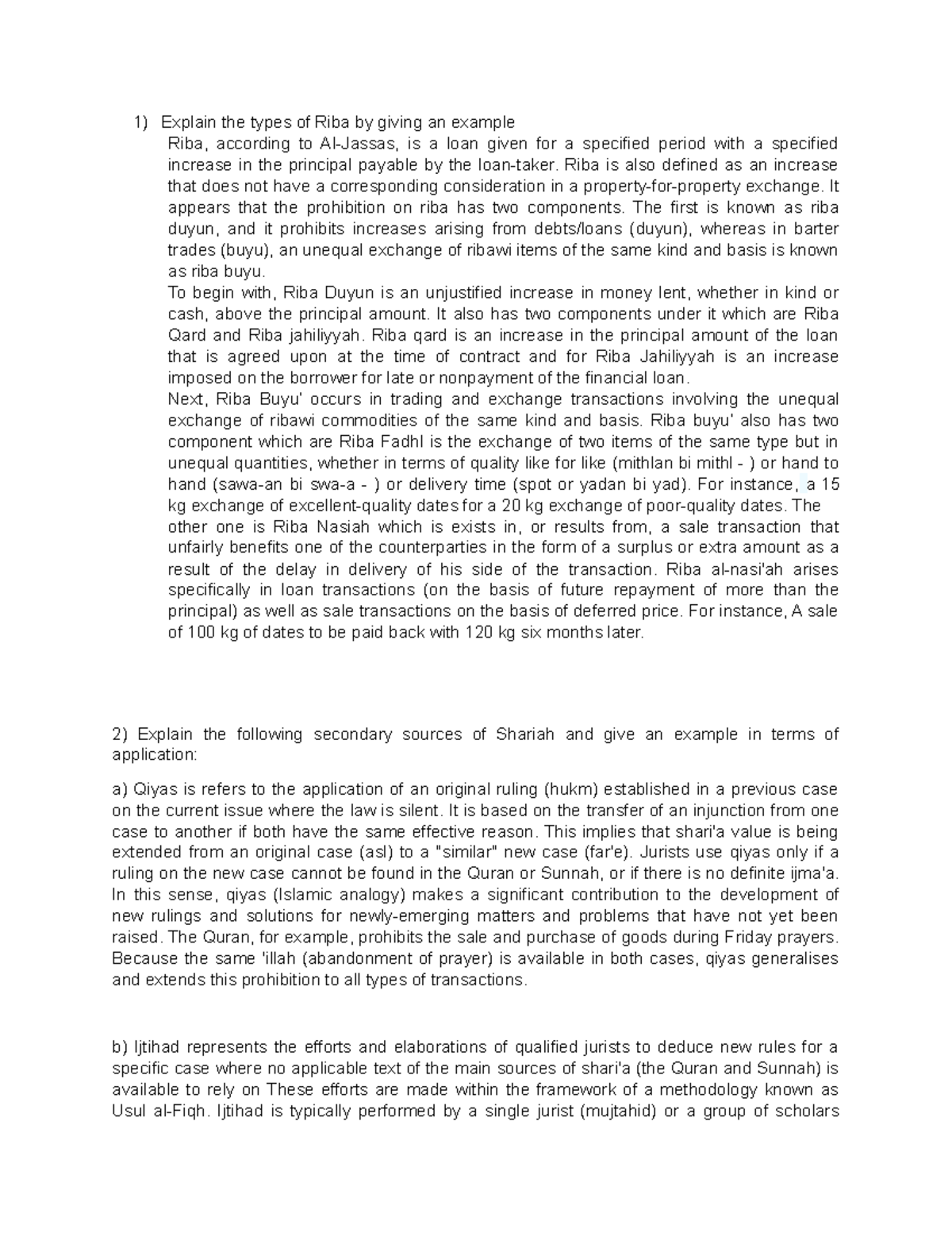 Explain the types of Riba by giving an example- ins - Explain the types ...