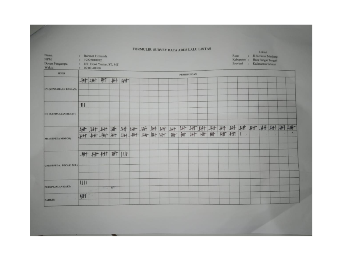 Hasil Perhitungan LHR - contoh - FORMULIR SURVEY DATA ARUS LALU LINTAS ...