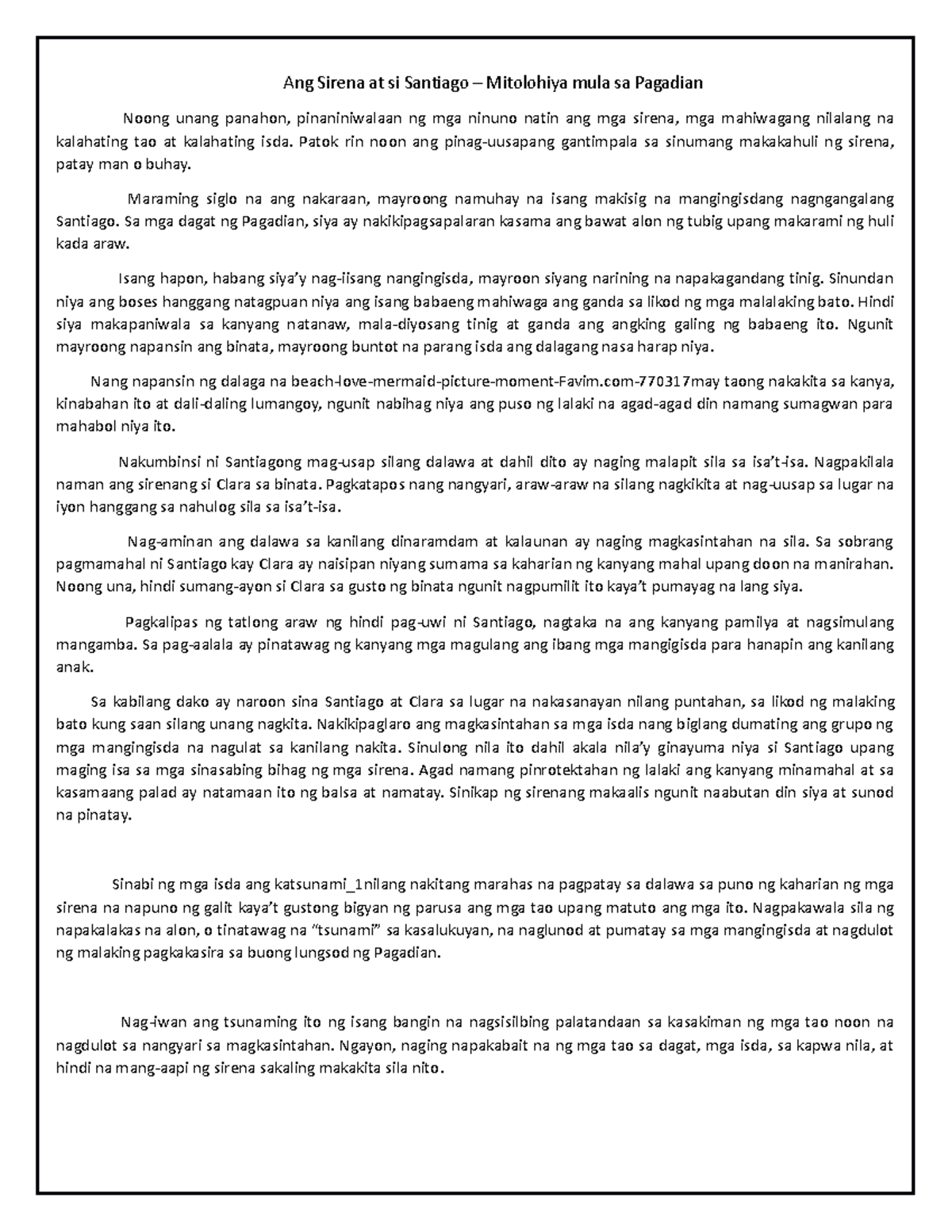 523899793 Halimbawa Ng Mitolohiya - Ang Sirena at si Santiago ...