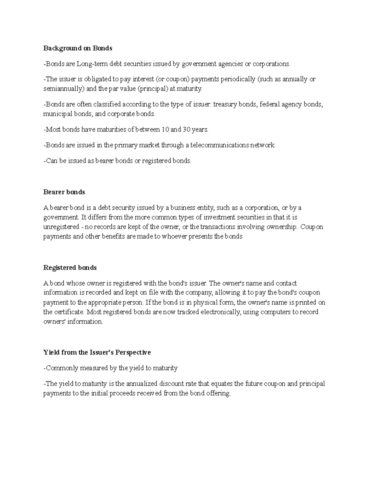 Comprehensive Note: Summary of Lectures on Bonds Market - business ...