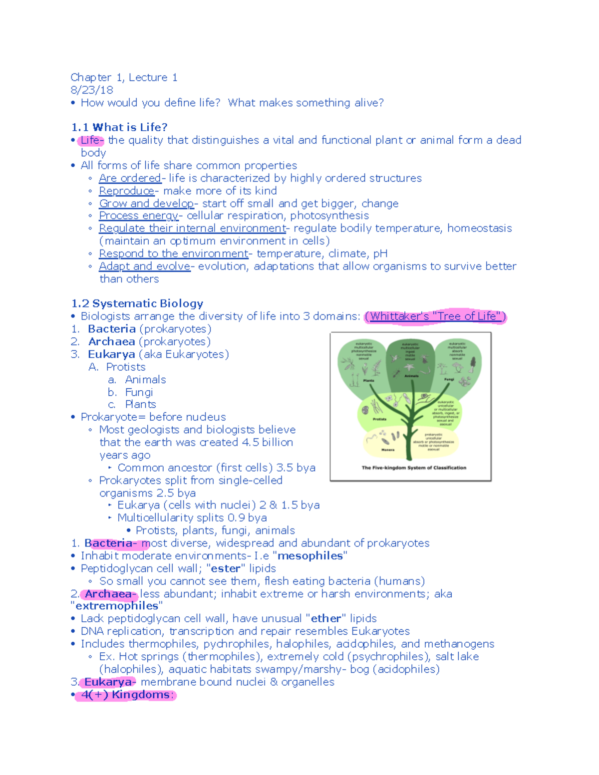Biology Chapter 1 - Chapter 1, Lecture 1 8/23/ How would you define ...