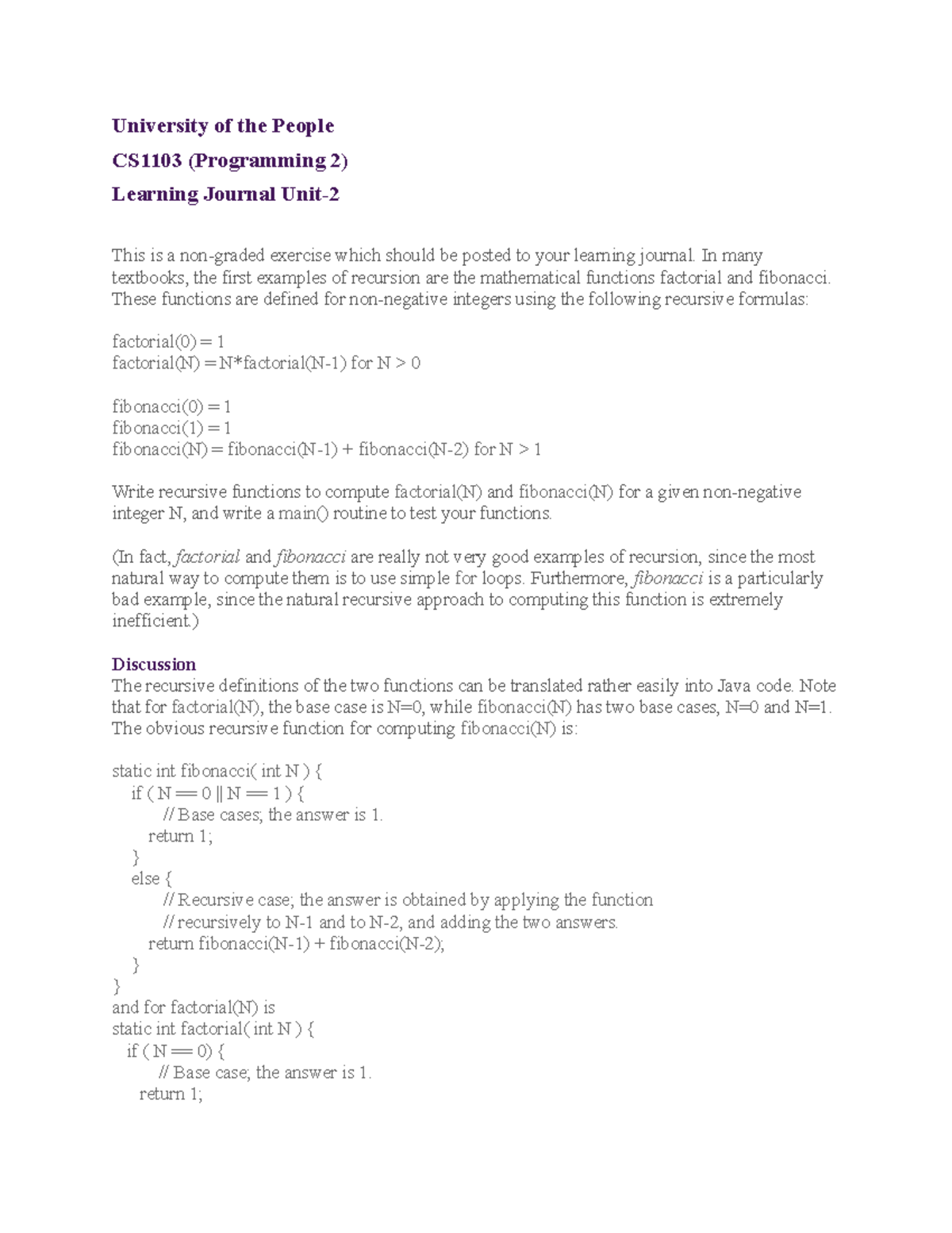 Learning Journal Unit-2 - University of the People CS1103 (Programming ...