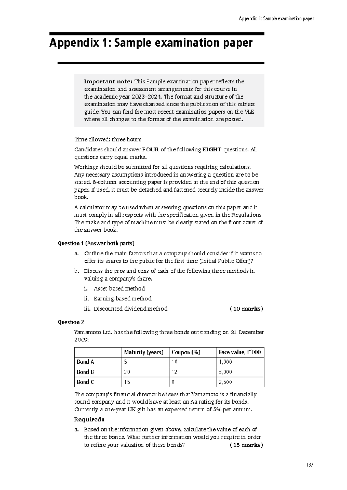 AC3039 Sample Exam Paper - 2023 - Appendix 1: Sample examination paper ...