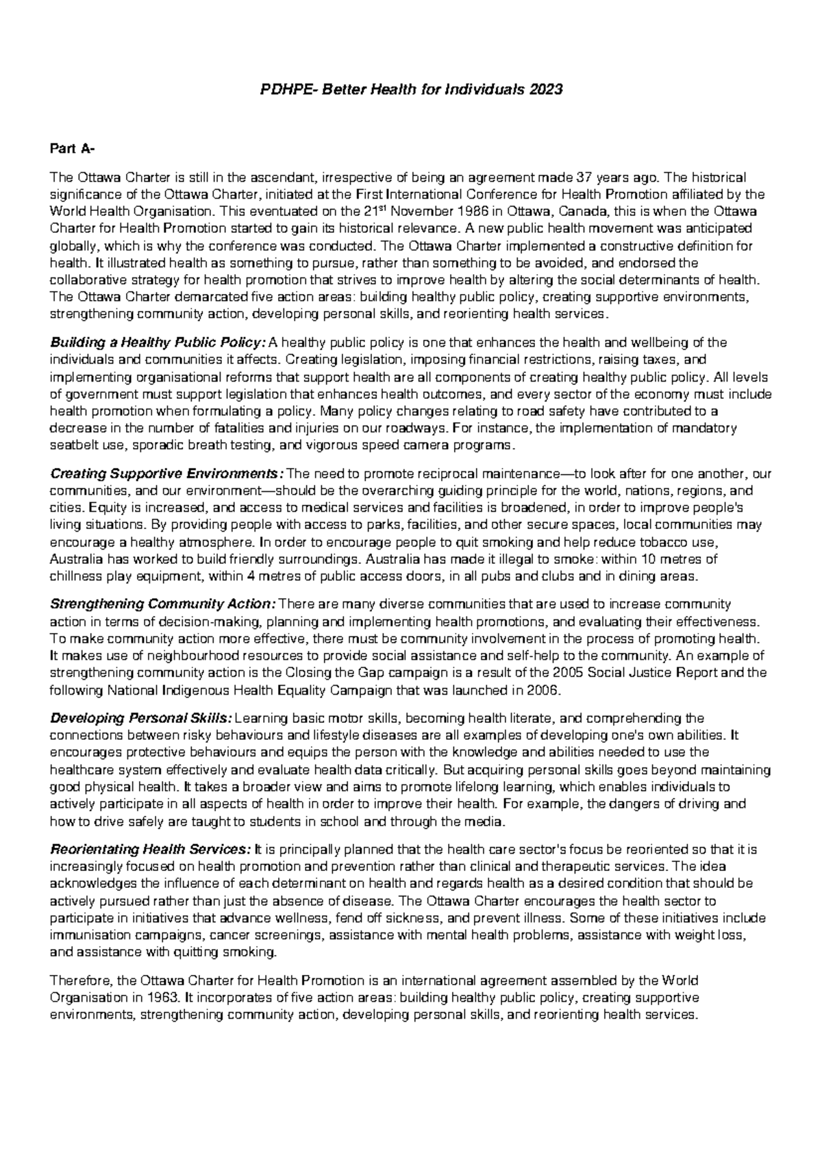 Pdhpe assignment - PDHPE- Better Health for Individuals 2023 Part A ...