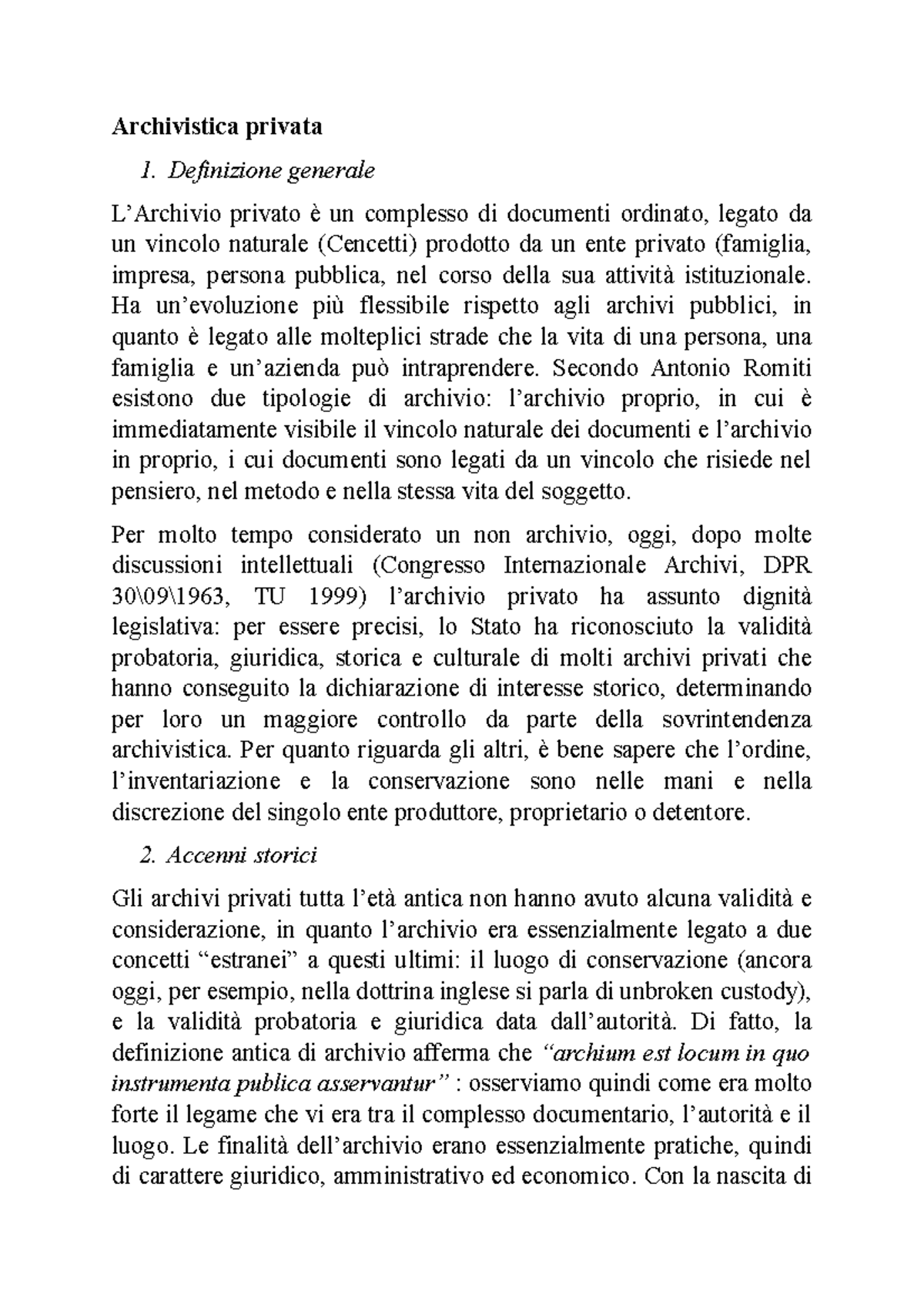 Elaborato A - archivistica privata - Archivistica privata Definizione ...