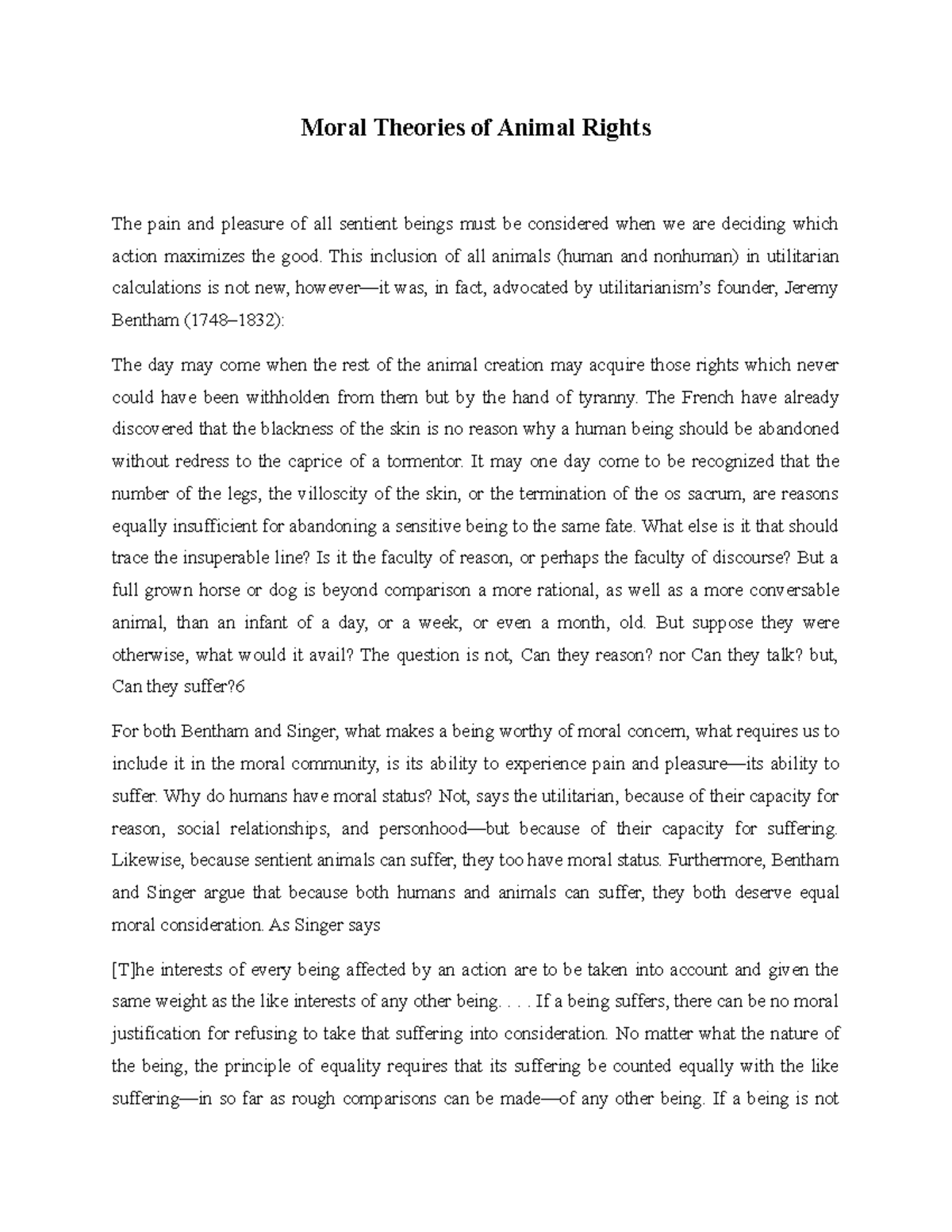 Moral Theories of Animal Rights - This inclusion of all animals (human ...