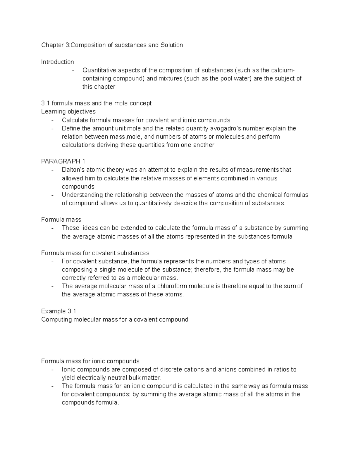 Chapter 3 chem - lecture textbook notes - Chapter 3:Composition of ...