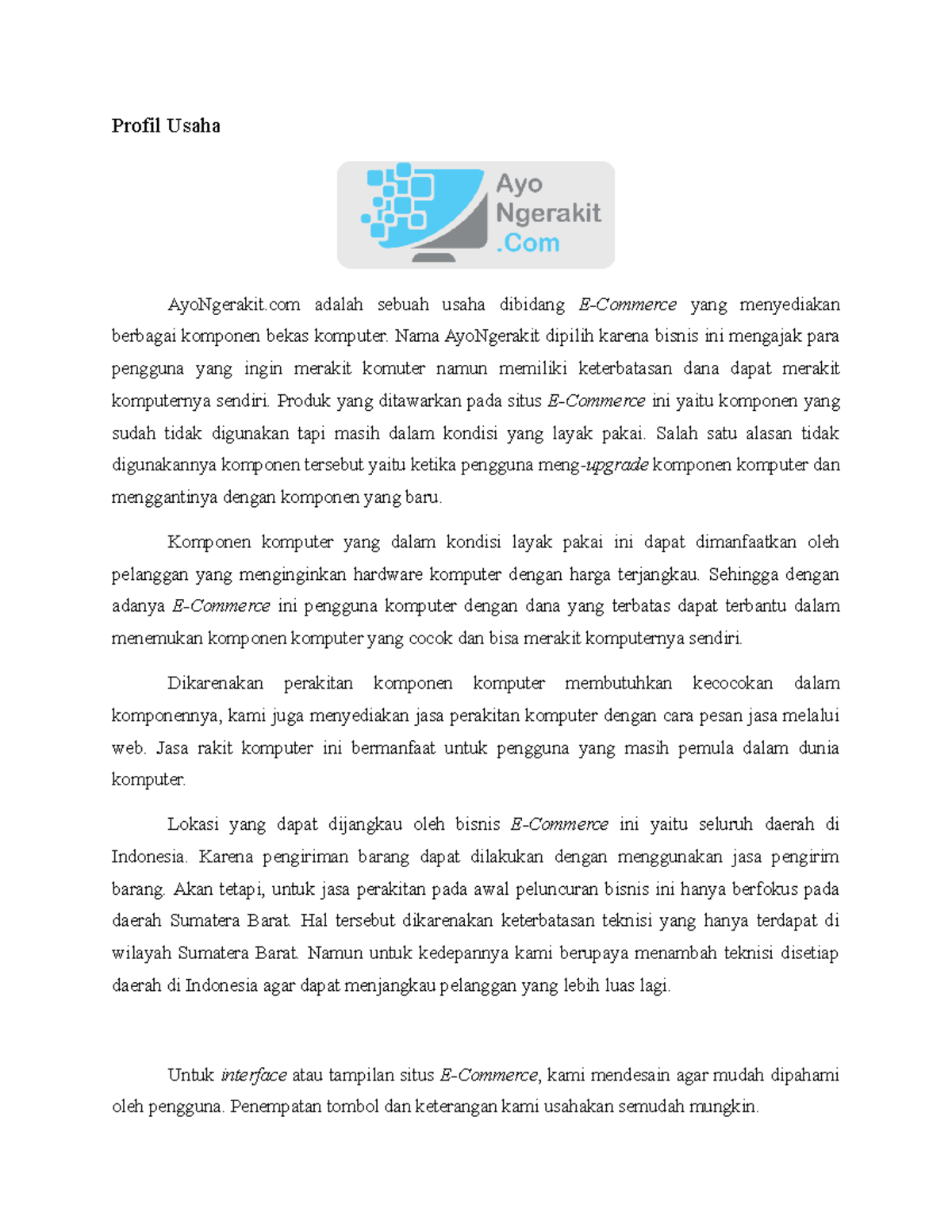 Profil Usaha Proposal PKM-K E-Fashop - Profil Usaha AyoNgerakit adalah ...