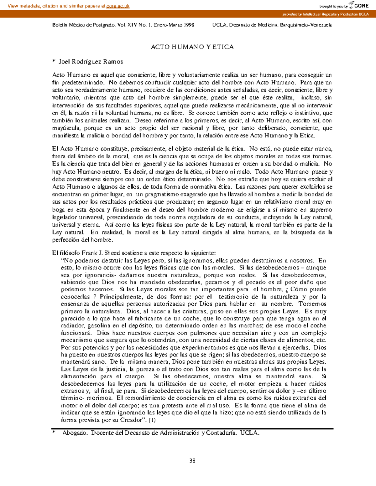 Acto humano y etica - notas complementarias - Boletín Médico de Postgrado. Vol. XIV No. 1. - Studocu