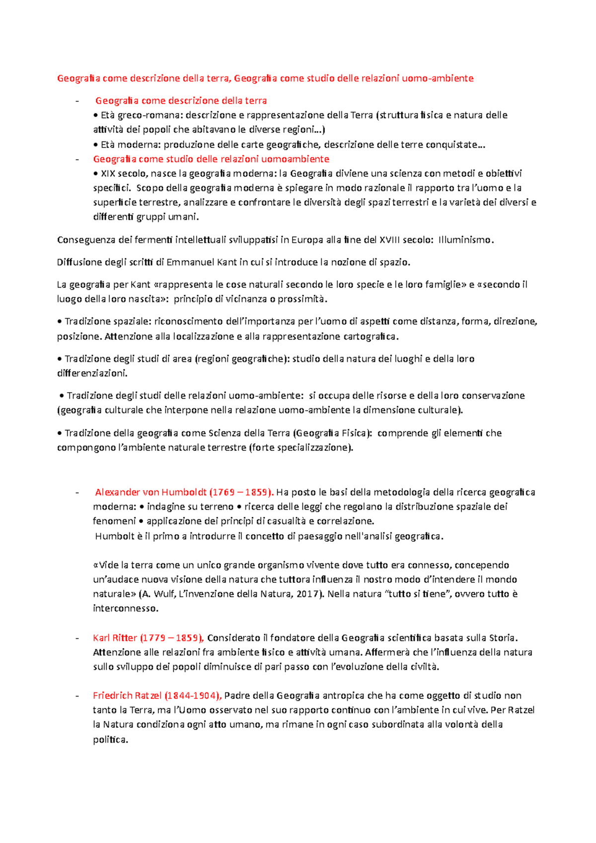 Geografia 1 - riassunto slide corso - Geografia come descrizione della ...