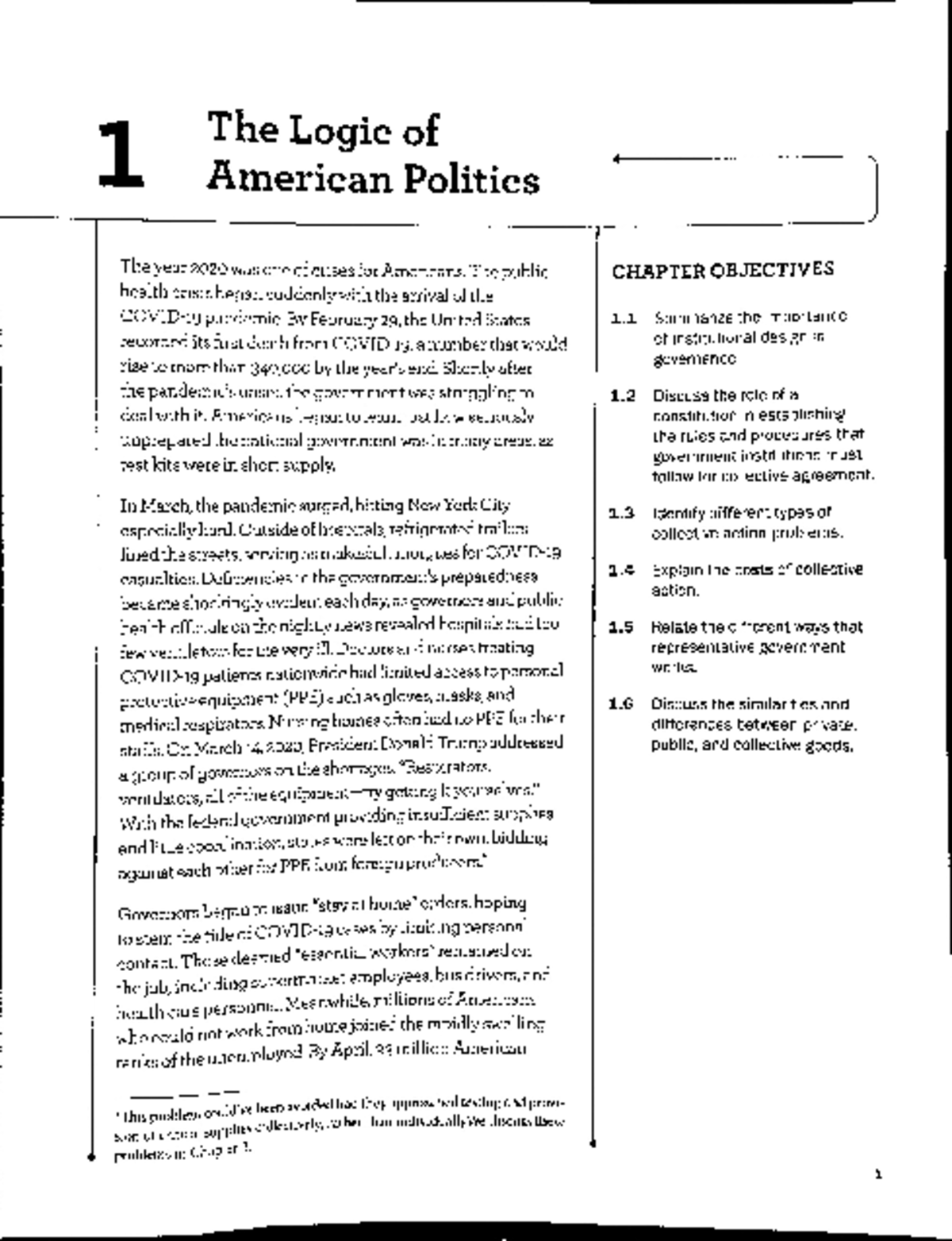 Chapter 1 POLS1101 - 1 The Logic of American Politics The year 2020 was ...