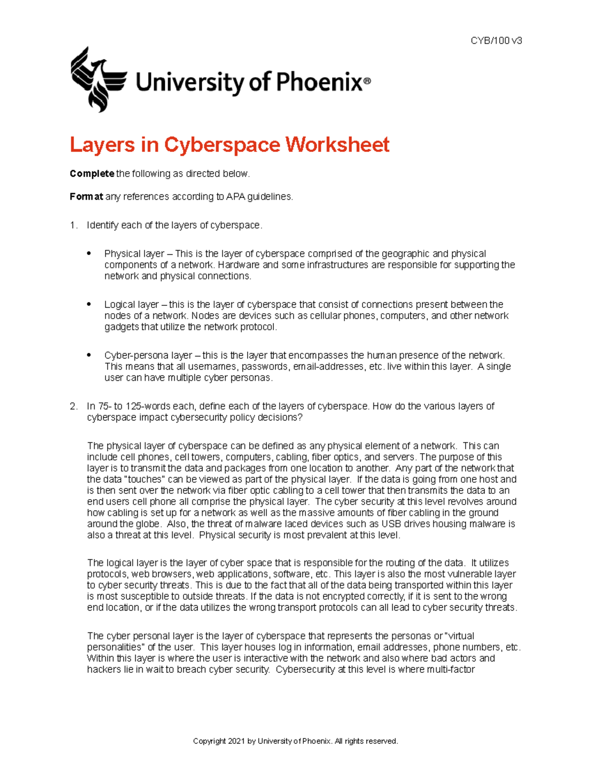 Cyb100 v3 wk4 layers in cyberspace worksheet (2) - CYB/100 v Layers in ...