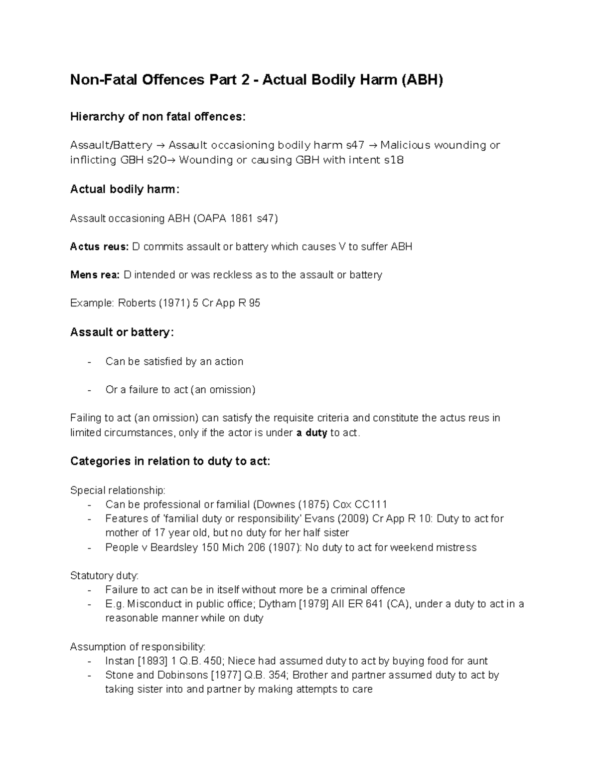 Week 3 Lec 1 - Non-Fatal Offences Part 2 - Actual Bodily Harm (ABH ...