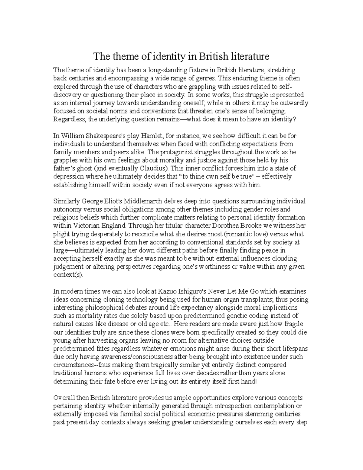 British Literature - This enduring theme is often explored through the ...