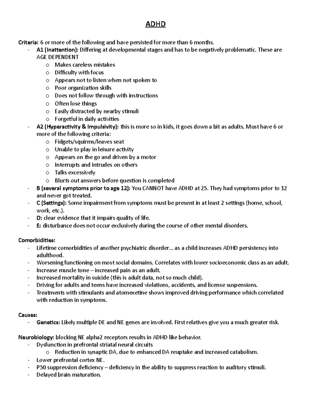 ADHD - ADHD treatment lecture - ADHD Criteria: 6 or more of the ...