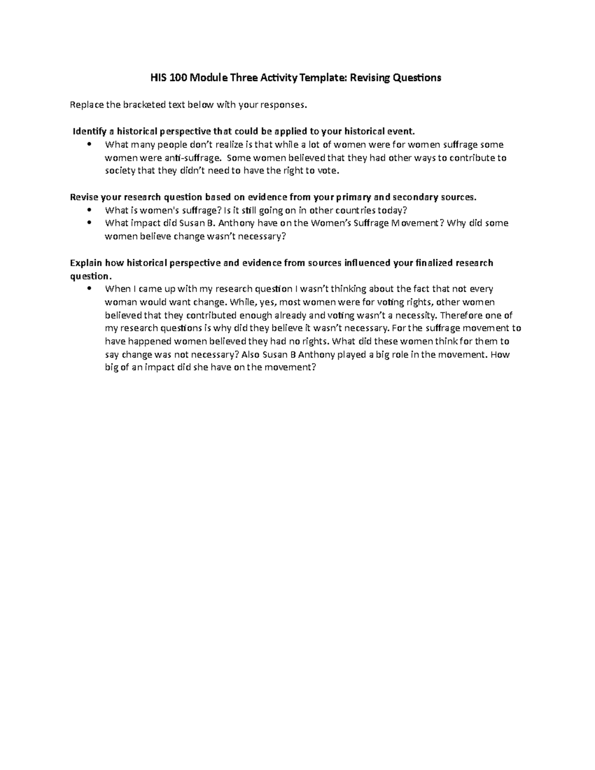 His 100 module 3 revising questions - HIS 100 Module Three Activity ...