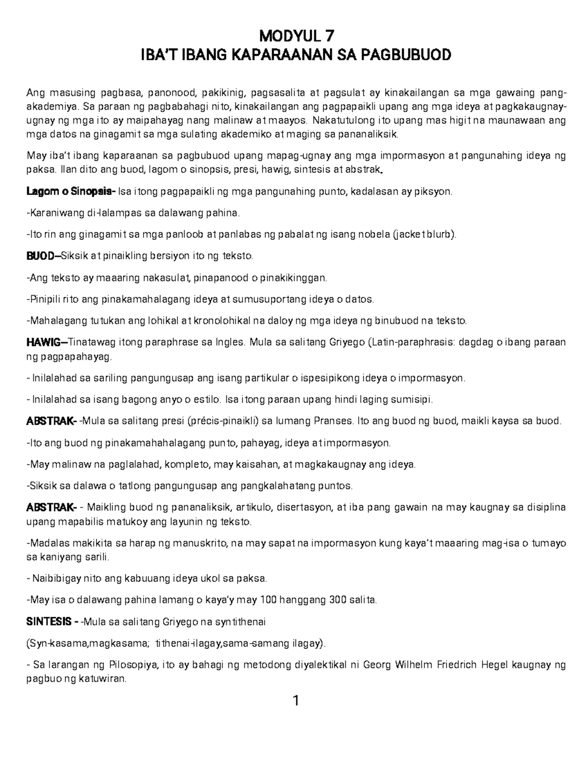 MGA Aralin Modyul 7 18 - Reviewer - MODYUL 7 IBA’T IBANG KAPARAANAN SA ...