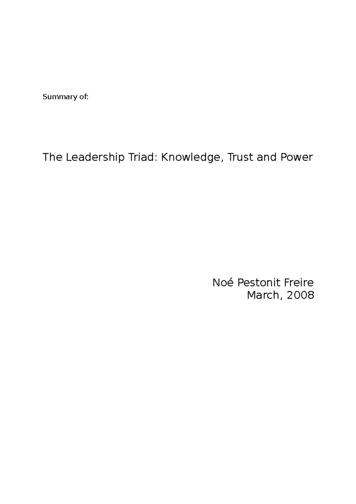 The Leadership Triad Summary - Summary Of: The Leadership Triad