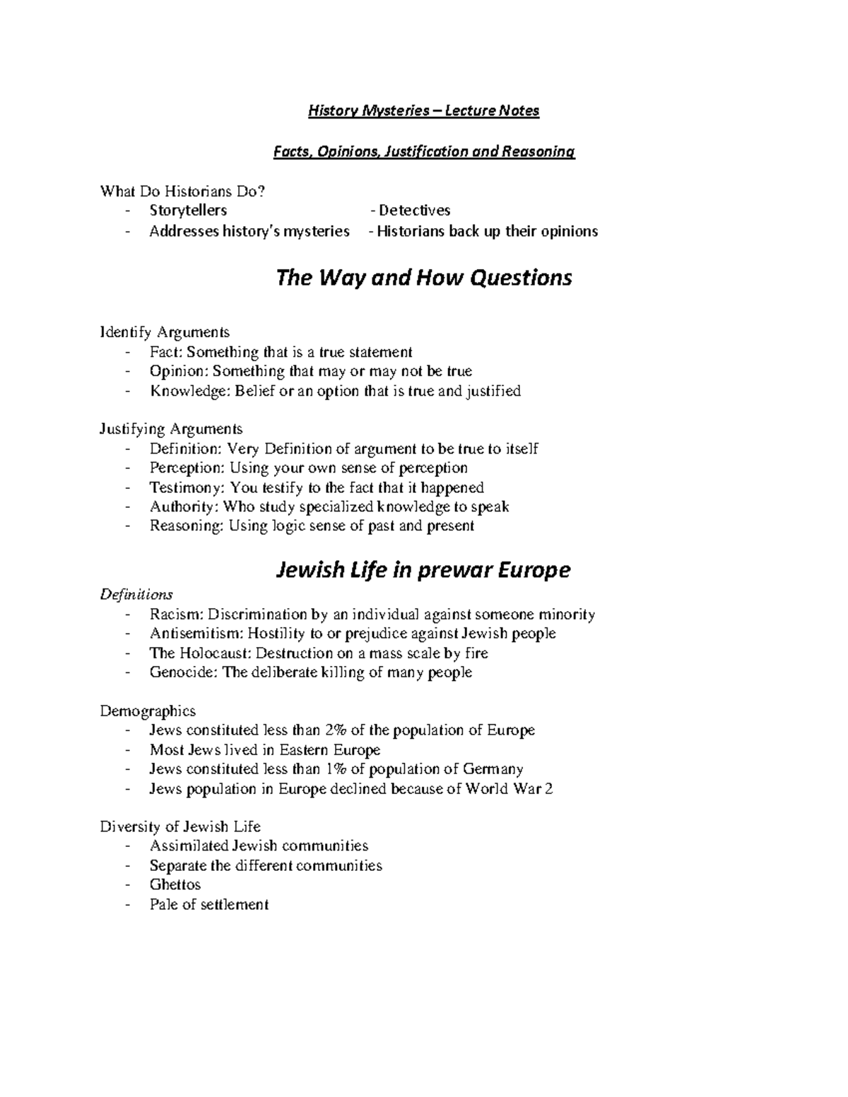 Justificaiton and Reasoning - History Mysteries – Lecture Notes Facts ...