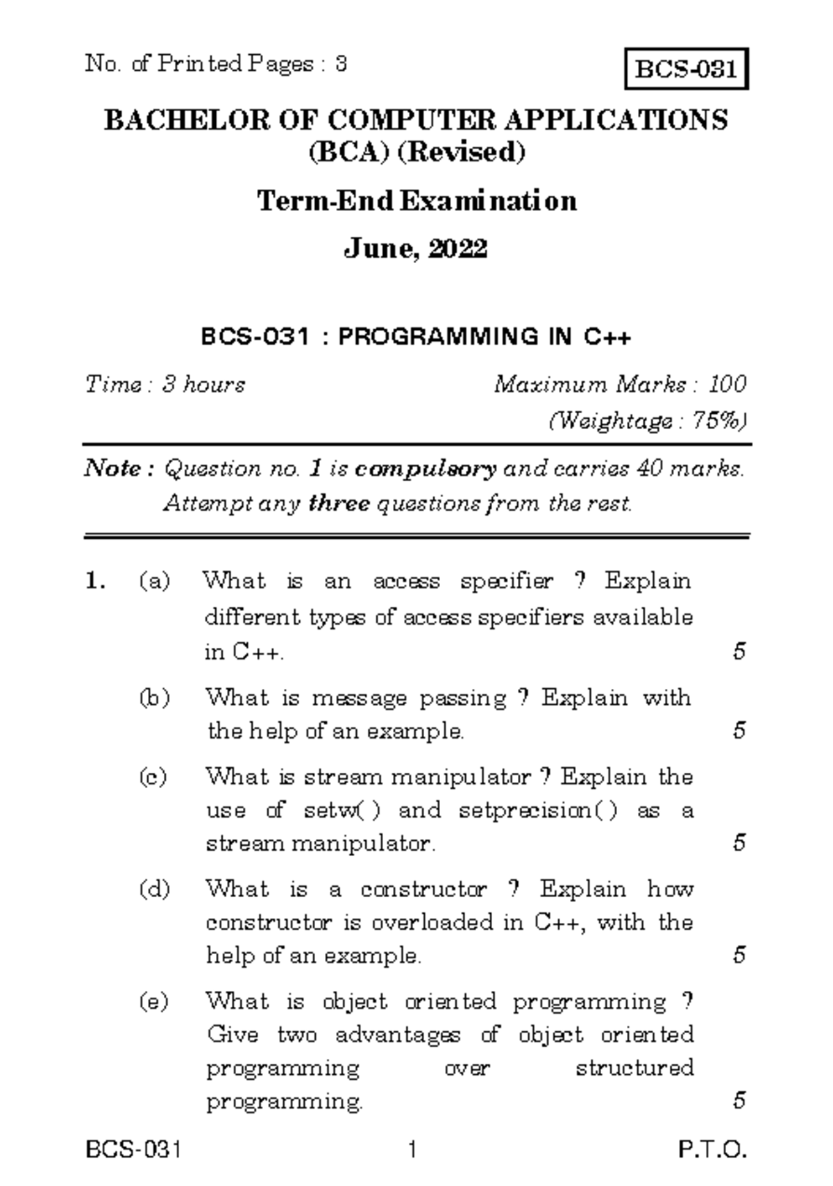 BCS-031 combined - ALL QUESTIONS - ####### BCS-031 1 P.T. ####### BCS ...