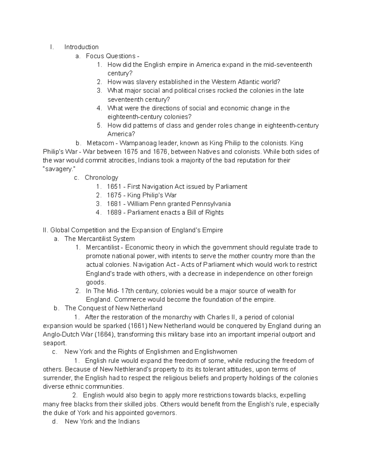 Give me Liberty Chapter 3 Notes - I. Introduction a. Focus Questions ...