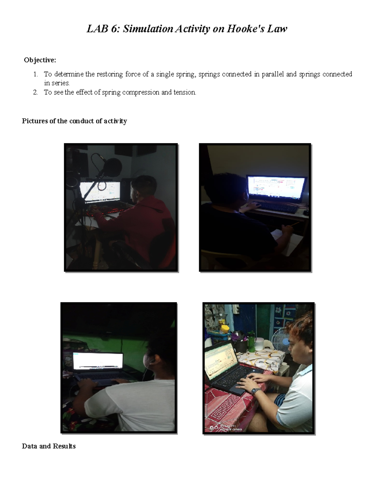 Simulation Activity on Hooke's Law - LAB 6: Simulation Activity on ...