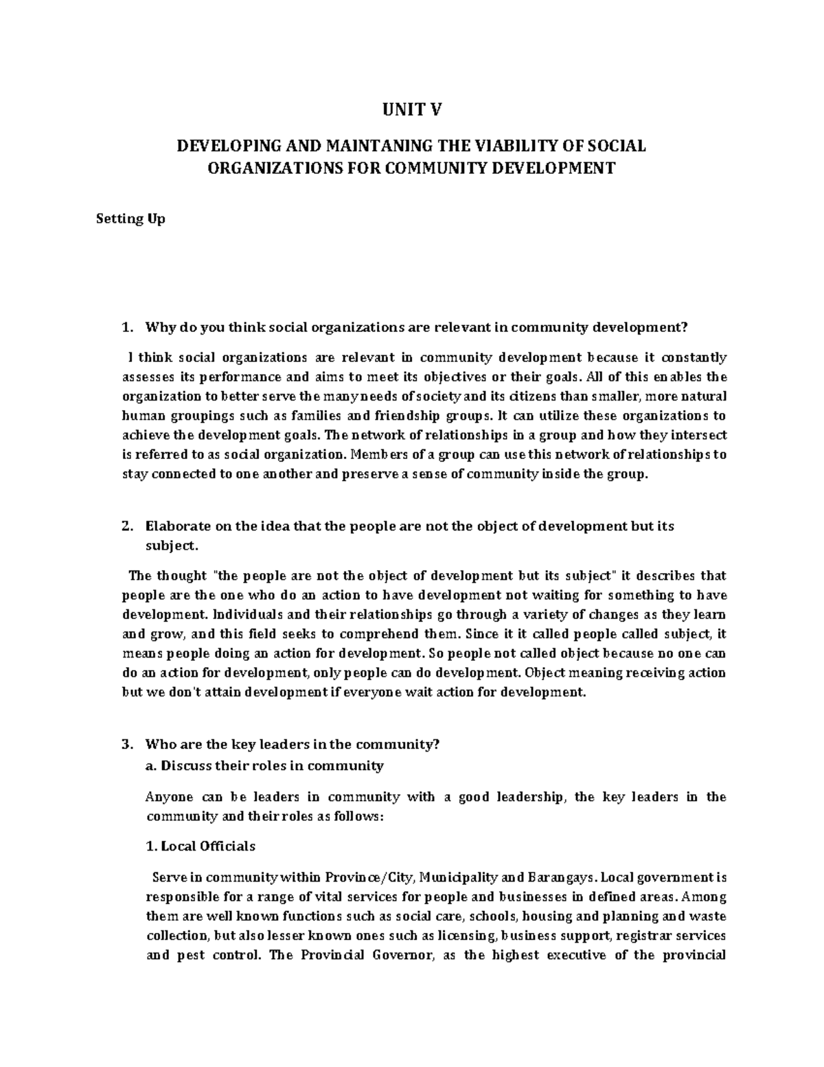 UNIT VA5 - UNIT 5 Setting Up- NSTP (NATIONAL SERVICE TRAINING PROGRAM) 1. Why do you think - Studocu
