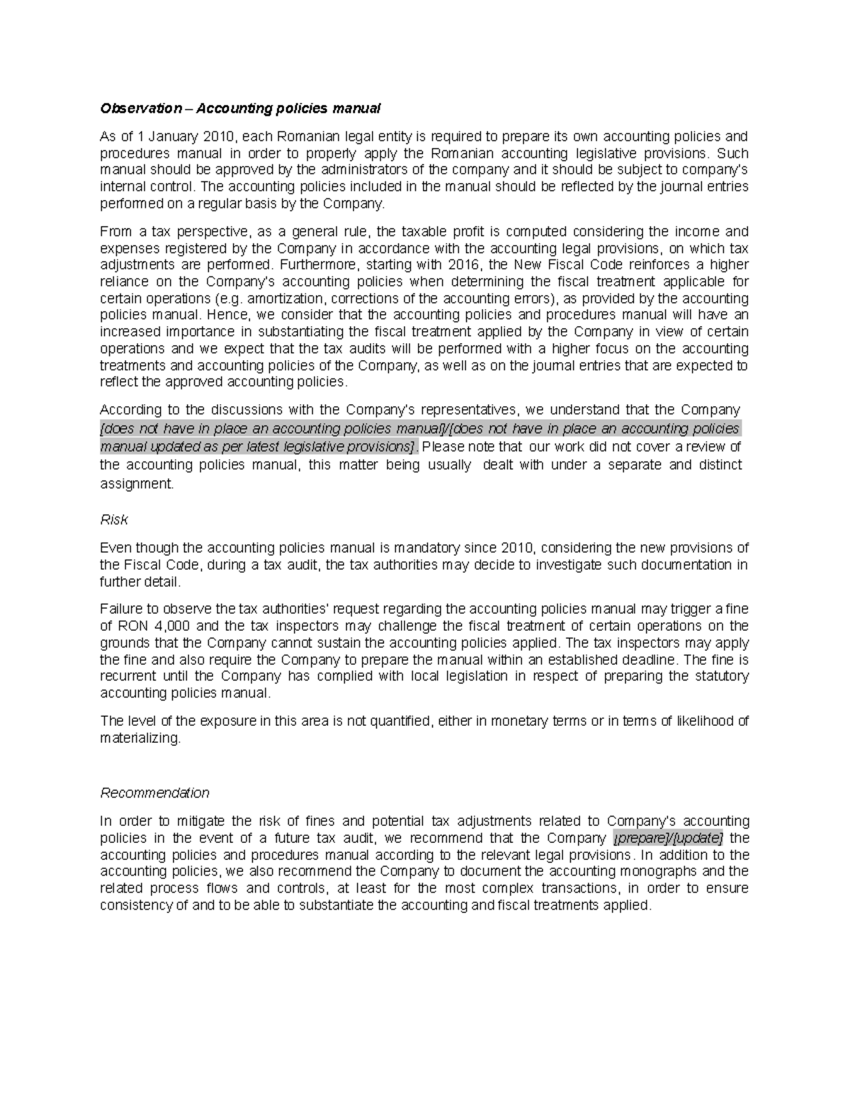 Observation - accounting policies manual - Observation – Accounting ...