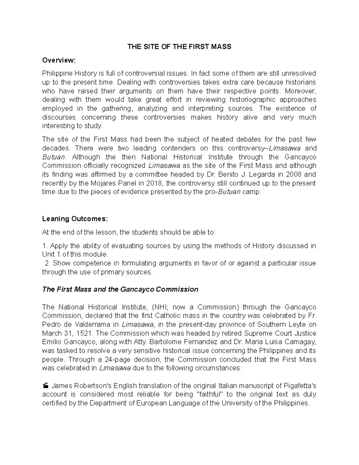 module 9 he site of the first mass - THE SITE OF THE FIRST MASS ...