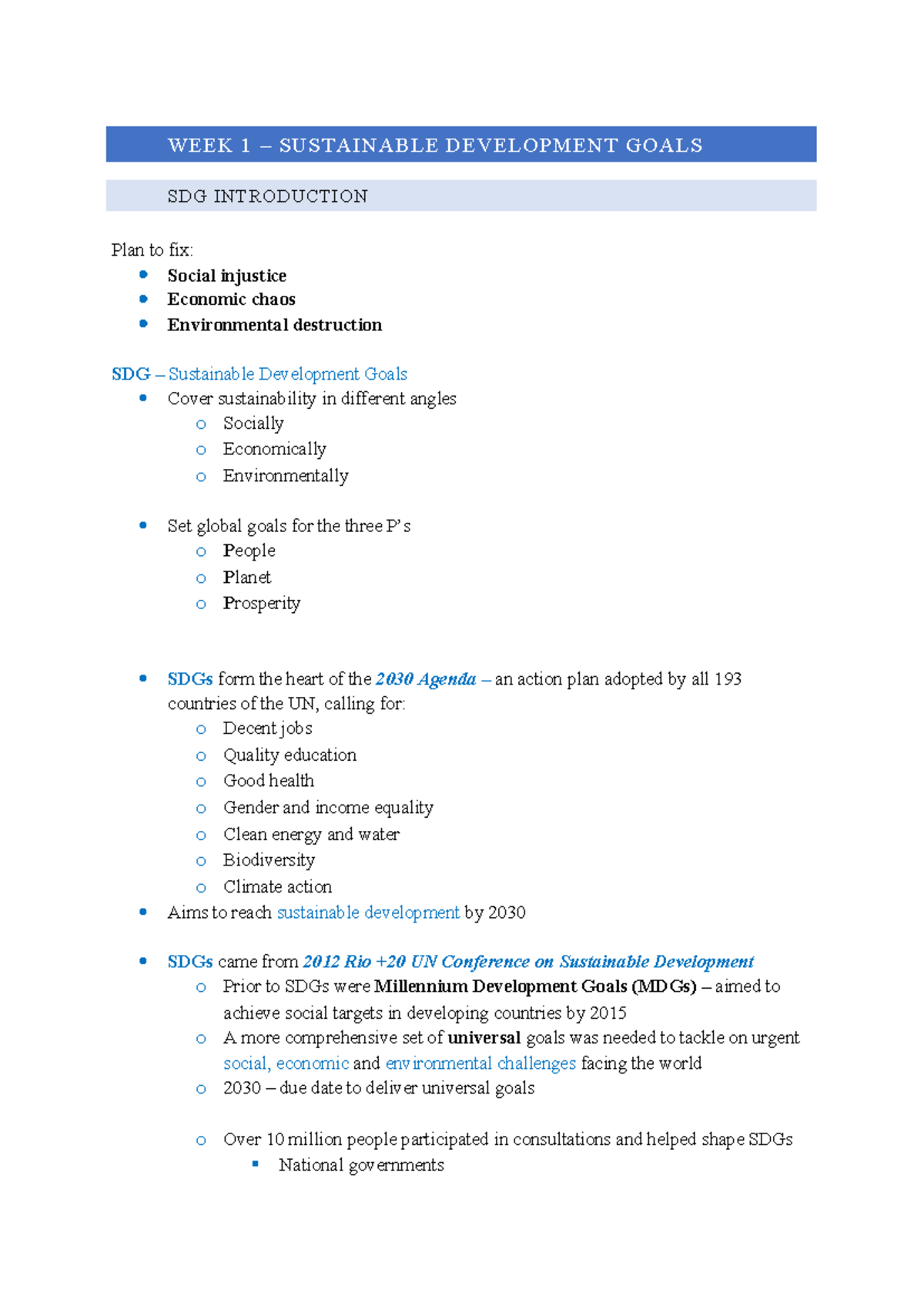 COMM1000 - SDG Notes - WEEK 1 – SUSTAINABLE DEVELOPMENT GOALS SDG ...