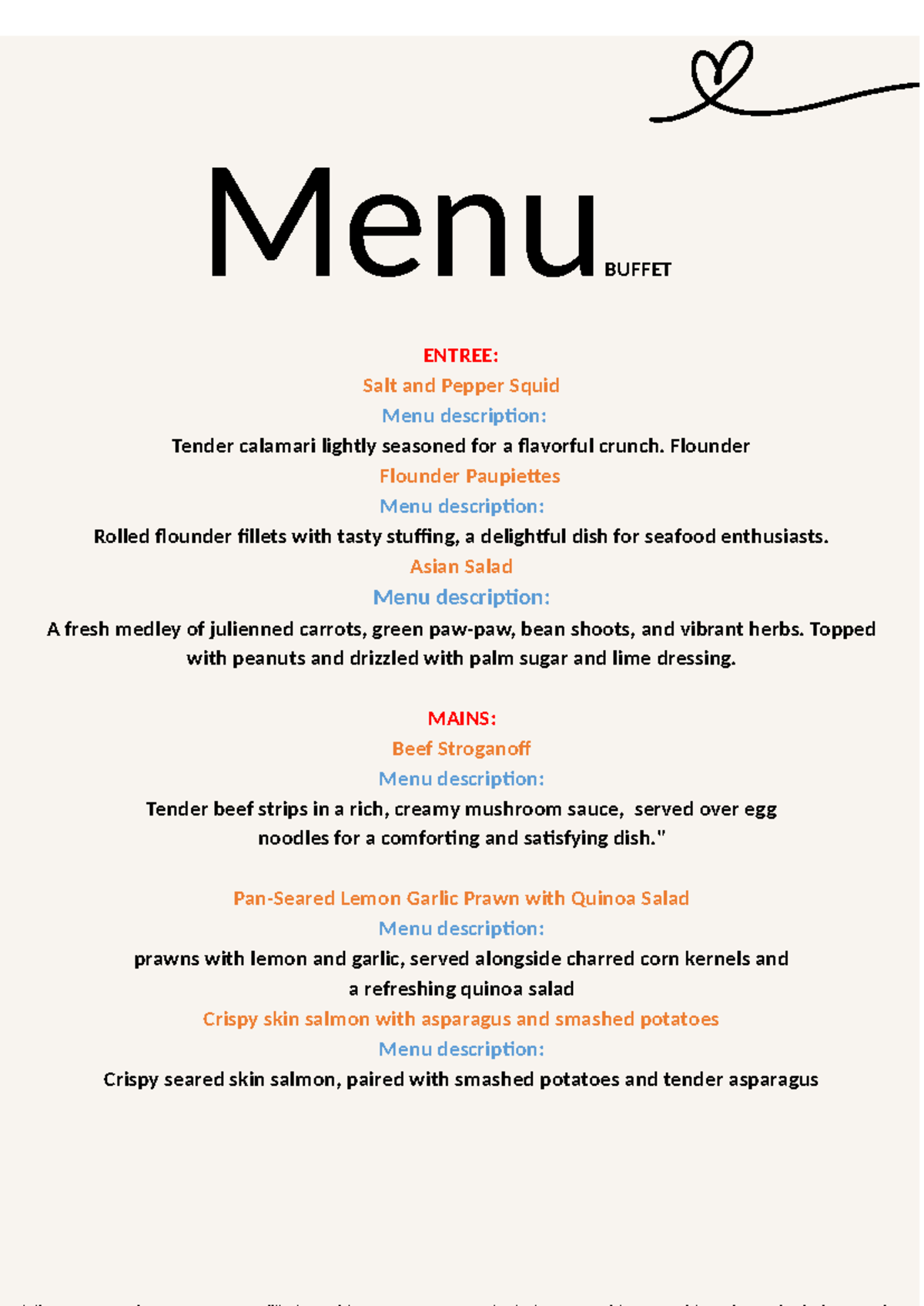 Buffet MENU - MENU - MenuBUFFET ENTREE: Salt and Pepper Squid Menu ...