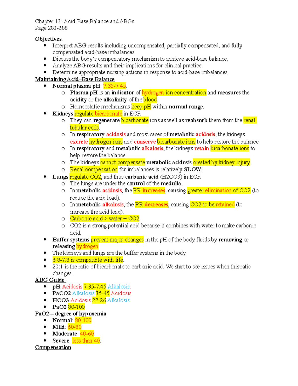 Acid-Base Balance and ABGs - Page 283- Objectives Interpret ABG results ...