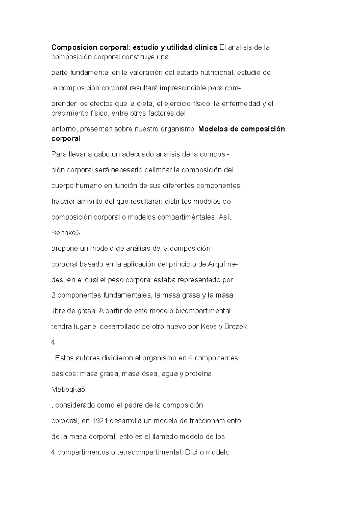 Composición corporal - Composición corporal: estudio y utilidad clínica El análisis de la - Studocu