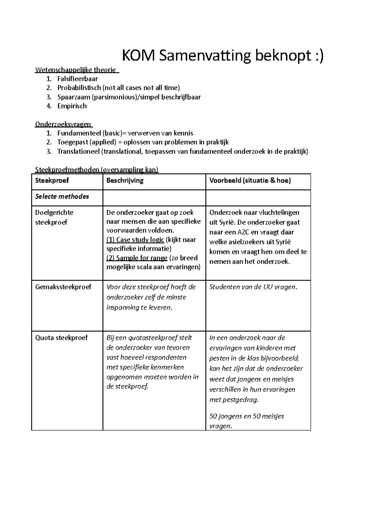 KOM Samenvatting duidelijker. docx - KOM Samenvatting beknopt :) Wetenschappelijke theorie 1 ...