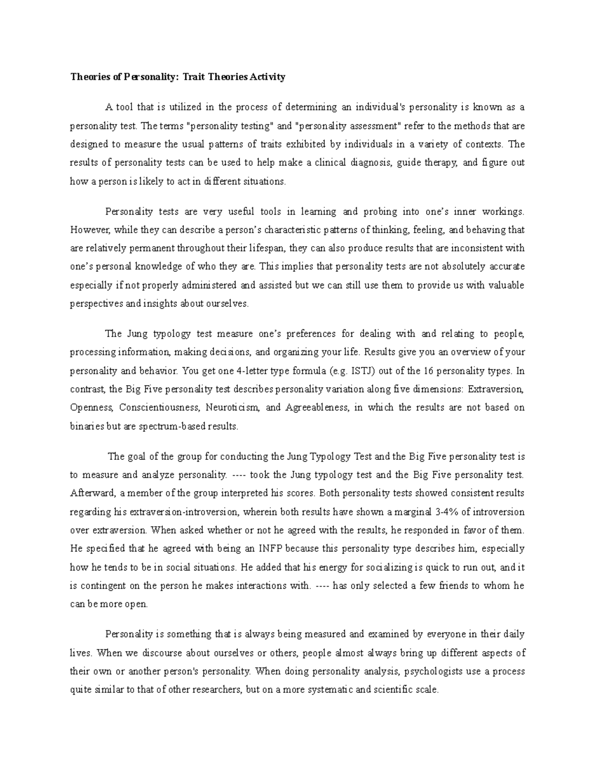 Trait Theories Experiment - Theories of Personality: Trait Theories ...