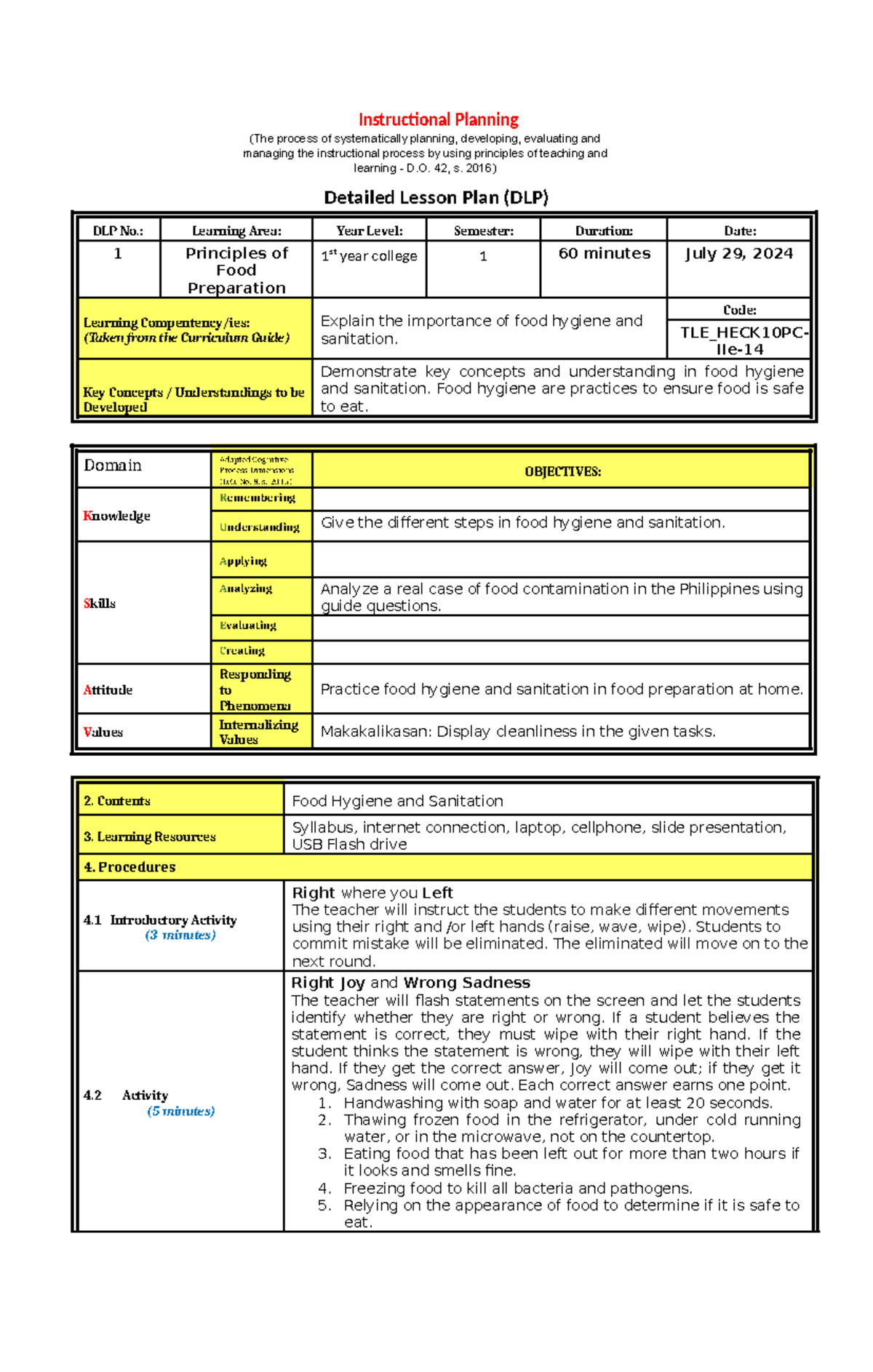 Sample DLP for students - Instructional Planning (The process of ...