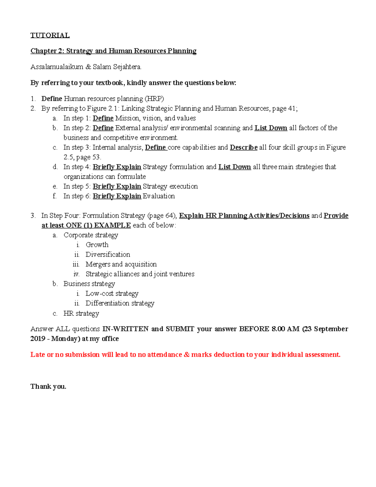 Tutorial 1 Chapter 2 - Excercise in HRM text book - TUTORIAL Chapter 2 ...