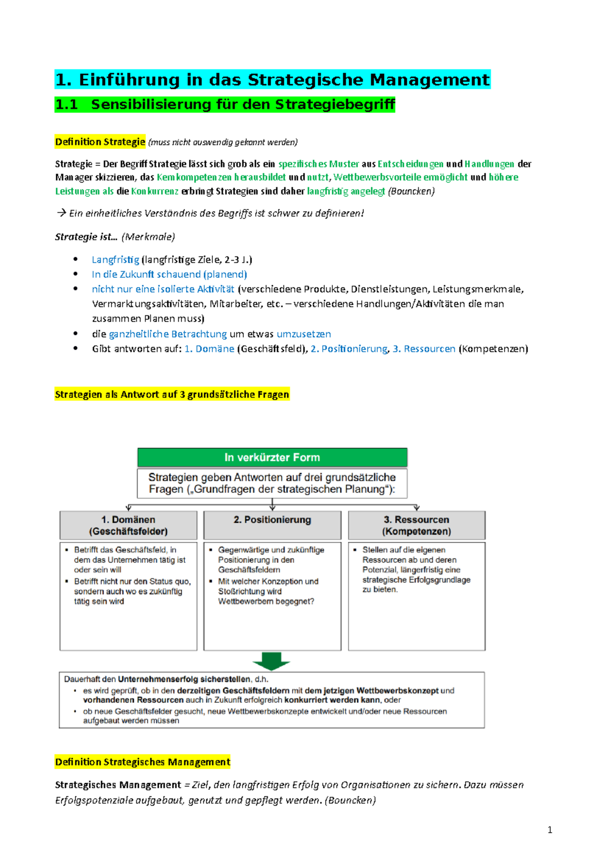 Zusammenfassung Teil I, II - Strategisches Management - 1. in das ...