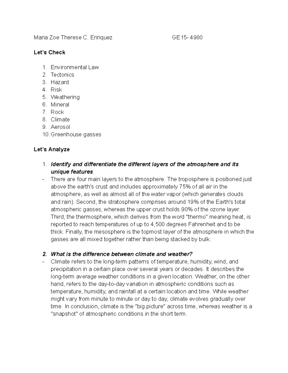 Environmental Science_ULOf - Maria Zoe Therese C. Enriquez GE15- 4980 ...