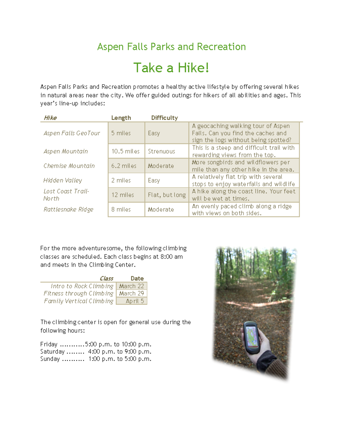 Aspen document pdf - Aspen Falls Parks and Recreation Take a Hike ...