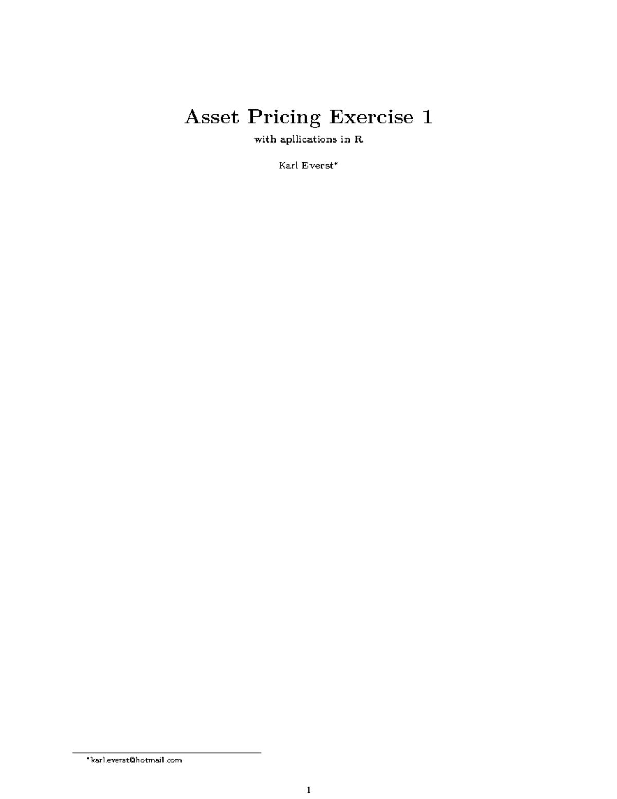 Asset Pricing 1 homework solution karl - Asset Pricing Exercise 1 with ...