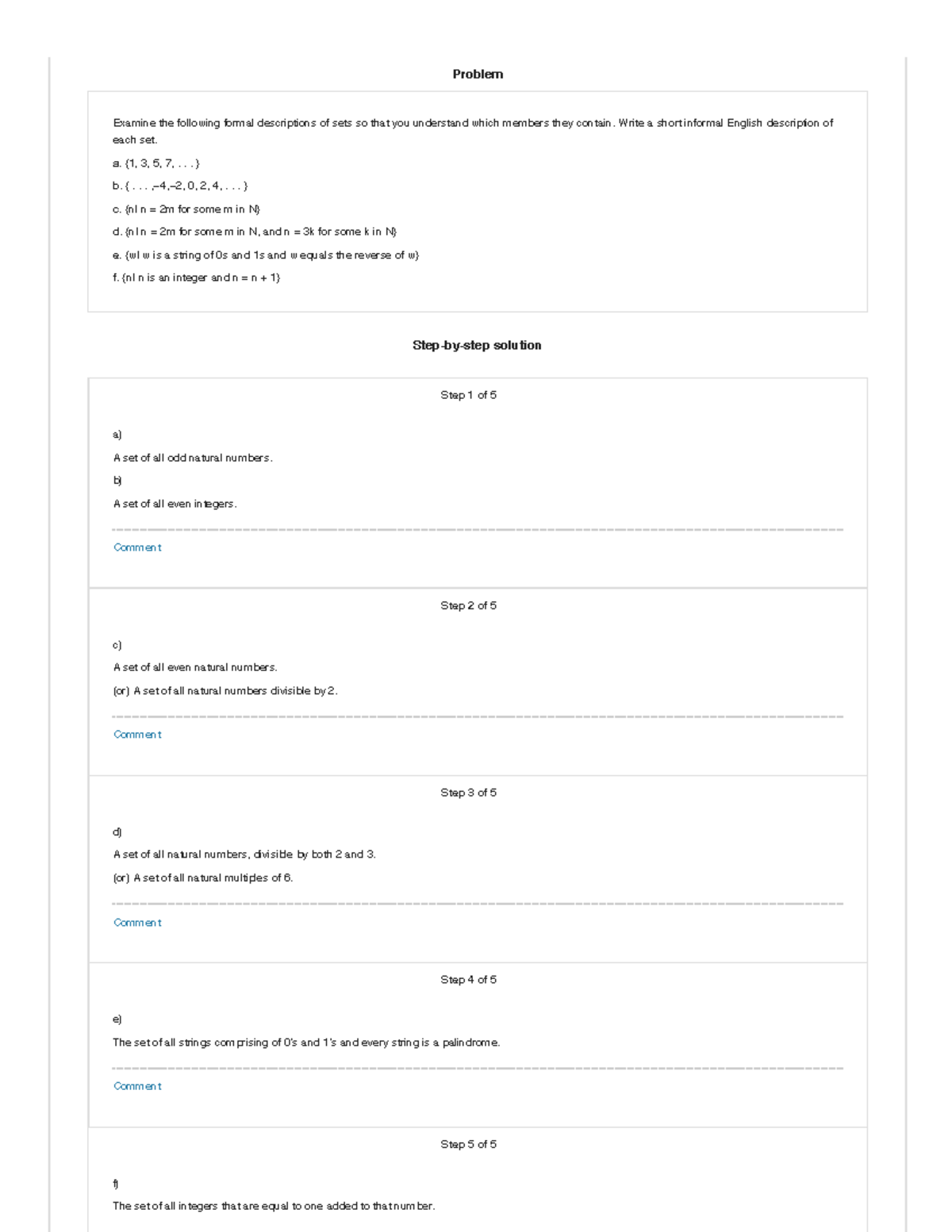 Solution for chapter 1 - Problem Examine the following formal descriptions of sets so that you ...